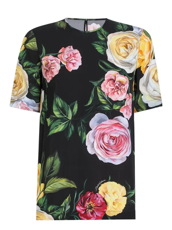 Dolce & Gabbana Silk Charmeuse Blouse With Floral - Print