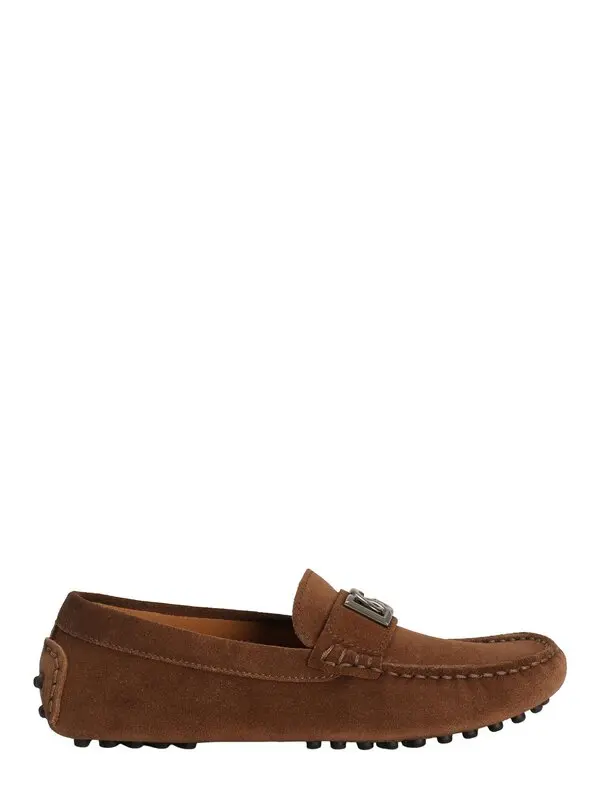 Dolce & Gabbana Split Leather Loafers With Dg Logo - Beige