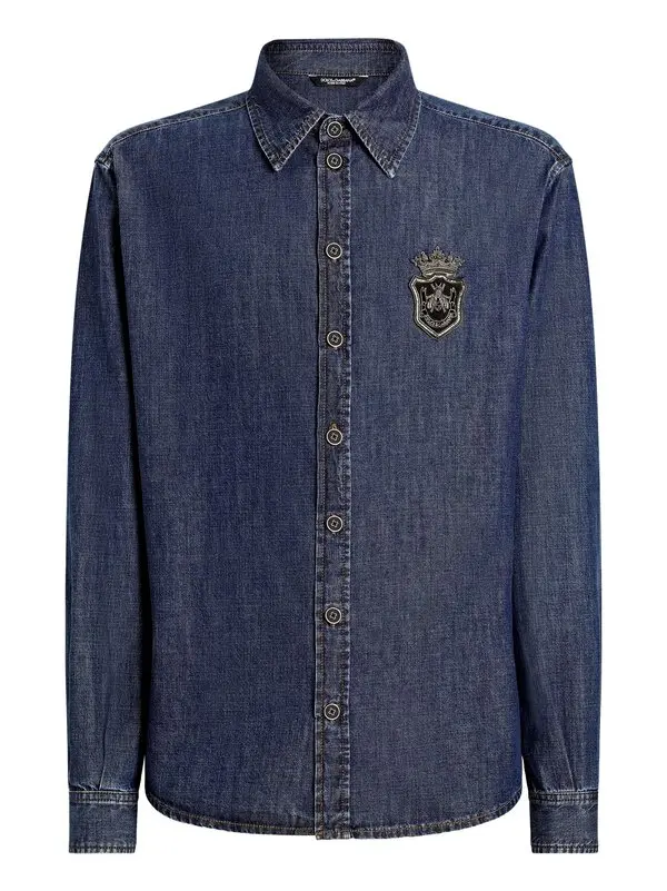 Dolce & Gabbana Denim Shirt With Heraldic Emblem - Multicolor