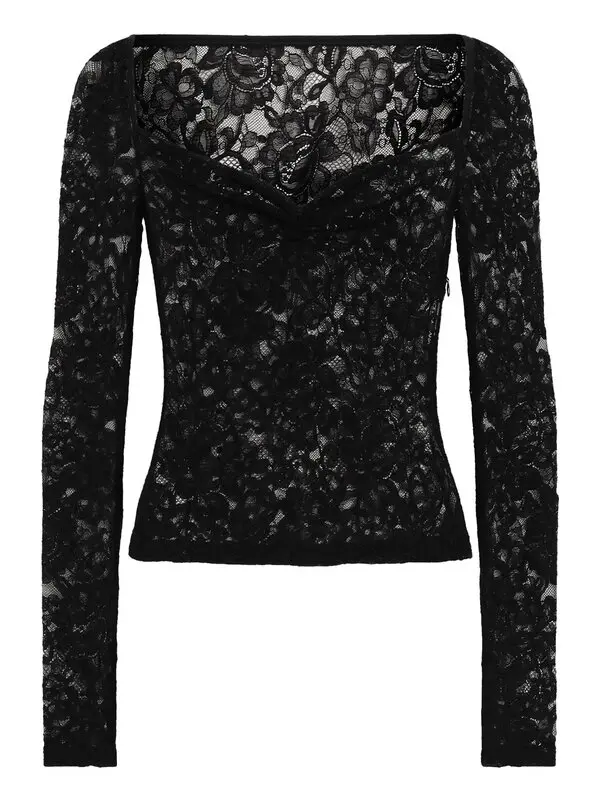 Dolce & Gabbana Floral Lace Top With Sweetheart Neckline - Black