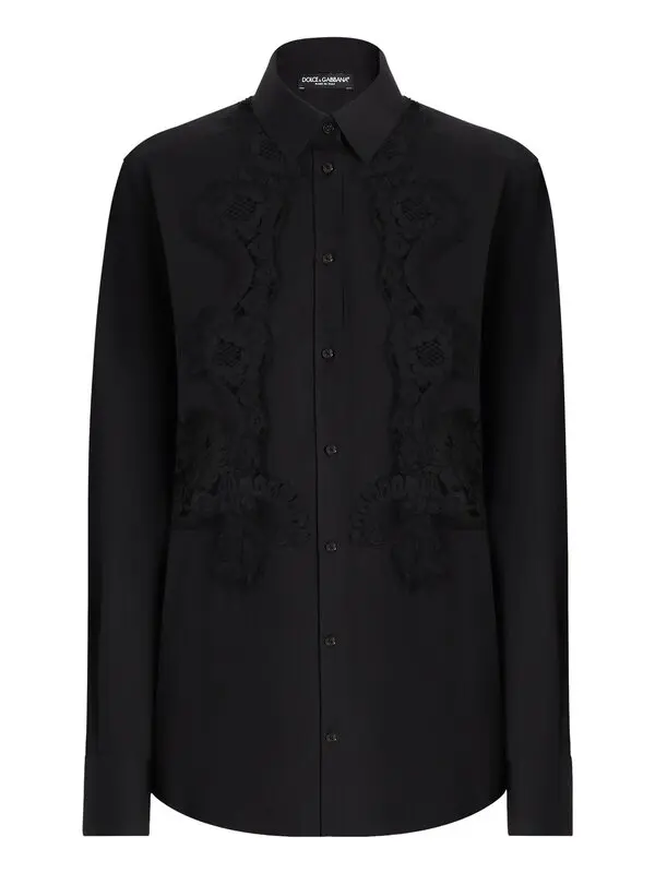 Dolce & Gabbana Cotton Poplin Shirt With Lace Inlay - Black