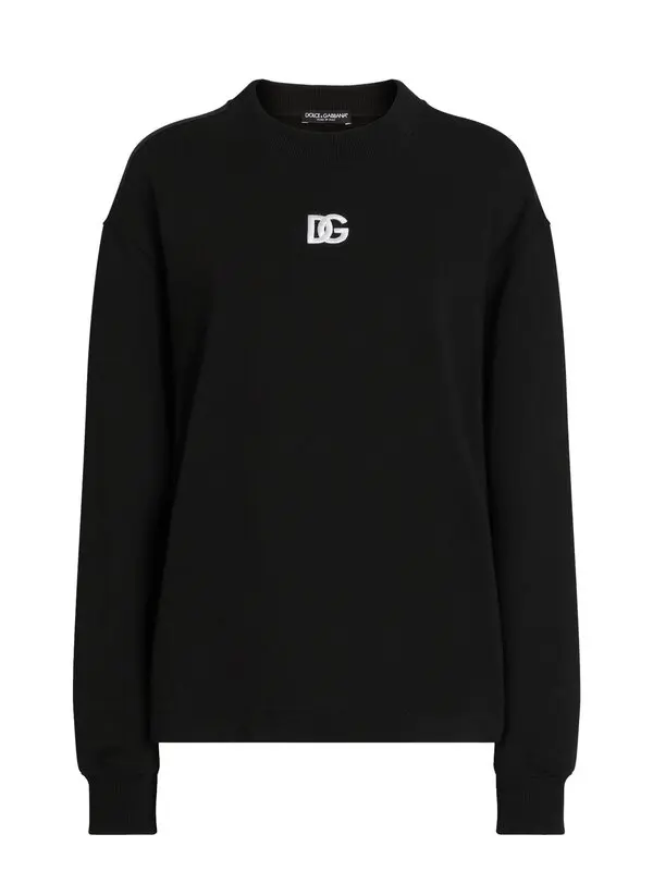 Dolce & Gabbana Cotton Jersey Sweatshirt With Dg Embroidery - Black