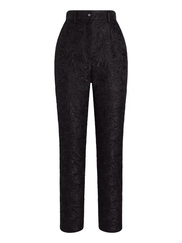 Dolce & Gabbana Tailored Quilted Floral Jacquard Pants - Black