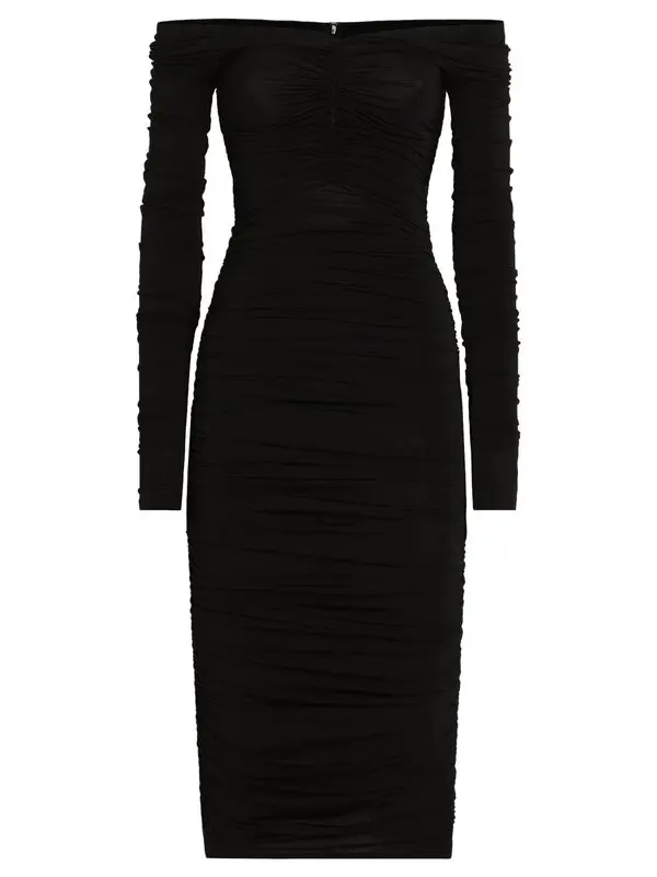 Dolce & Gabbana Organzine Draped Calf-length Dress - Black