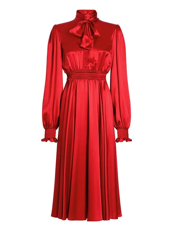 Dolce & Gabbana Silk Satin Shirt Dress With Pussy-bow - Bordeaux