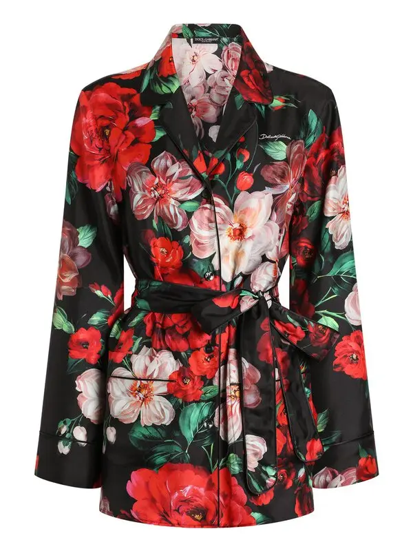 Dolce & Gabbana Long-sleeved Twill Pajama Shirt With Rose - Print