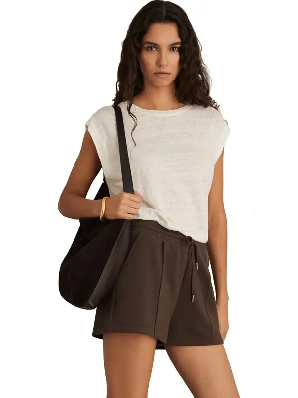 REISS Interlock Drawstring Sweat Shorts - Chocolate