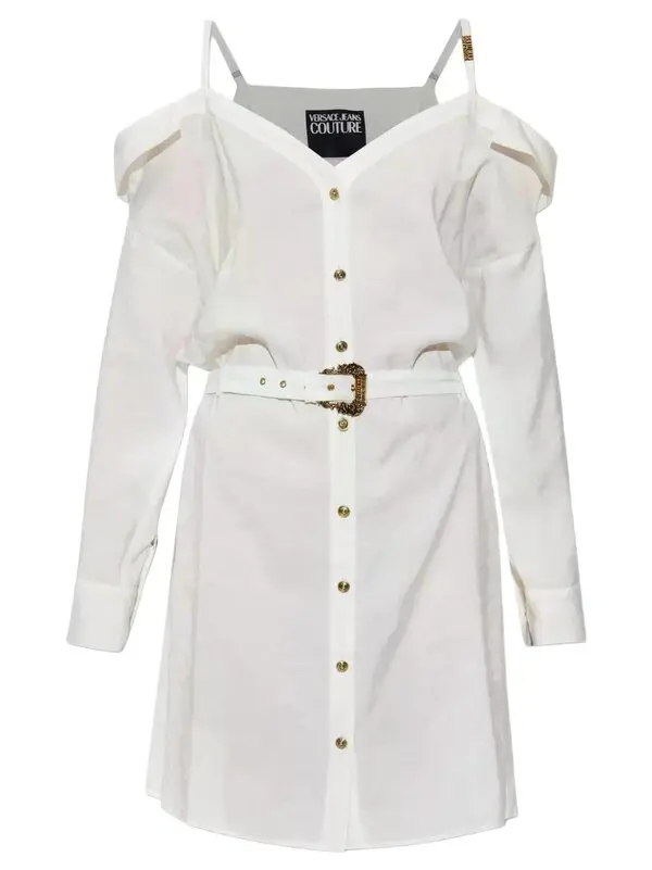 Versace Off-shoulder Shirt Dress - White