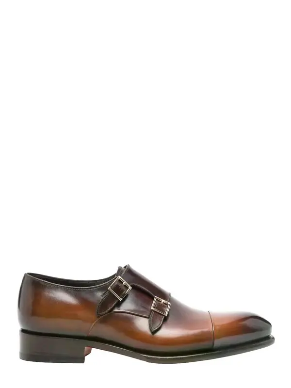 Santoni Leather Monk Shoes - Brown