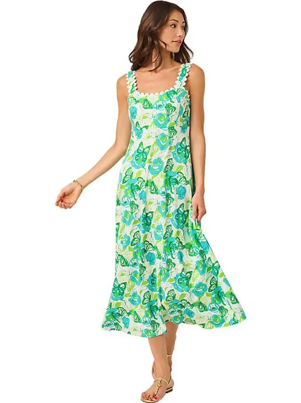 LILLY PULITZER Dwyer Printed Midi Dress - Resort White Monarch Rose