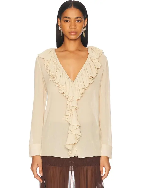 Saint Laurent Long Sleeve Ruffle Blouse - Beige Vintage