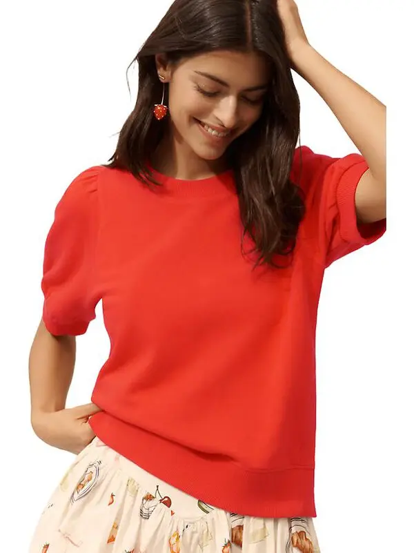 Maeve Puff-sleeve Sweatshirt Tee - Cherry Tomato