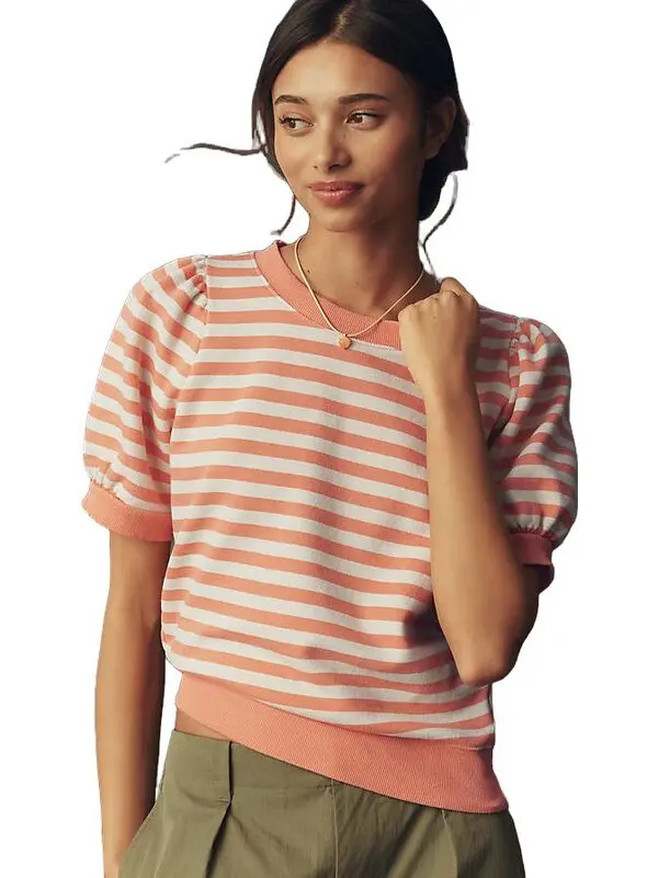 Maeve Puff-sleeve Sweatshirt Tee - Sandshell/fresh Salmon