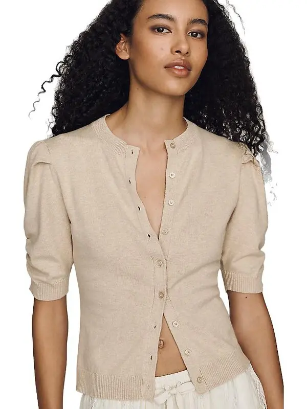 Anthropologie Cotton Cashmere Puff-sleeve Cardigan - Sable
