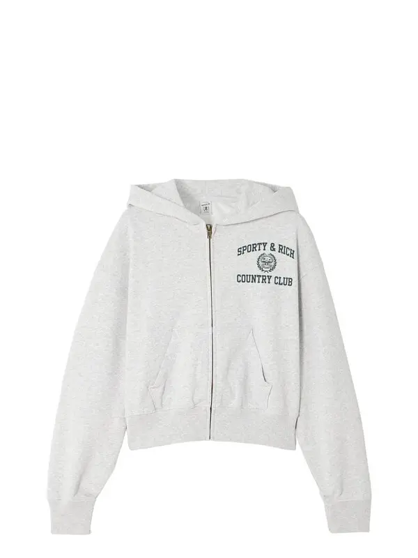SPORTY & RICH Varsity Crest Cotton-jersey Hoodie - Gray
