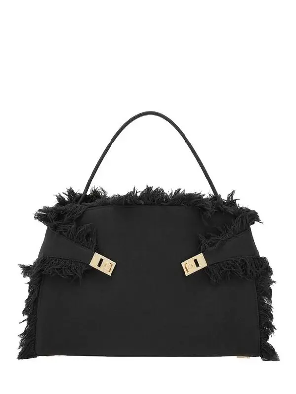 FERRAGAMO Fringed Hug Soft Shoulder Bag L - Black