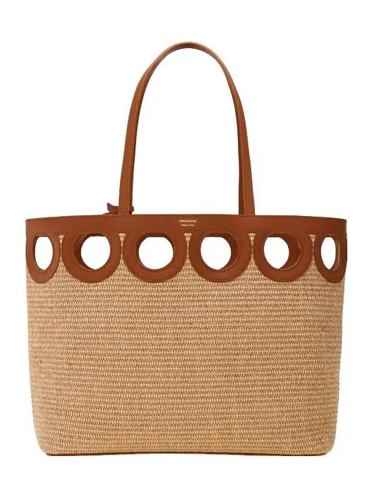FERRAGAMO Gancini Outline Tote Bag - Natural