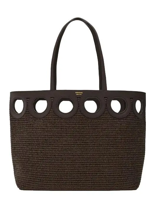 FERRAGAMO Gancini Outline Tote Bag - Natural