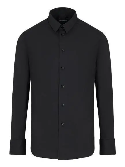 Emporio Armani Stretch Cotton Poplin Shirt - Black