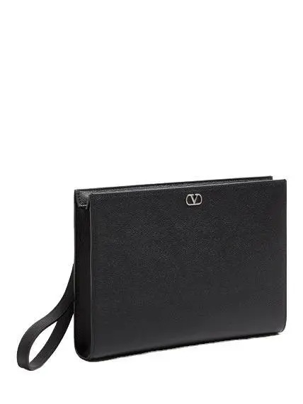 Valentino Garavani Vlogo Signature Grainy Calfskin Pouch - Black
