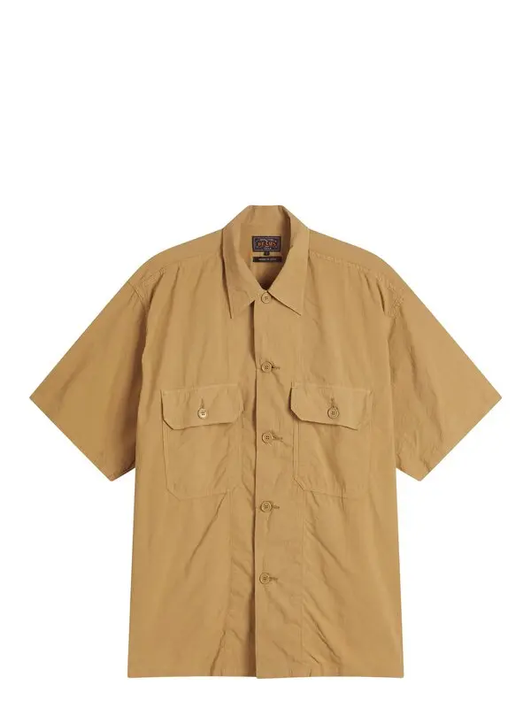 BEAMS Textured Ripstop Short Sleeve Shirt - Khaki
