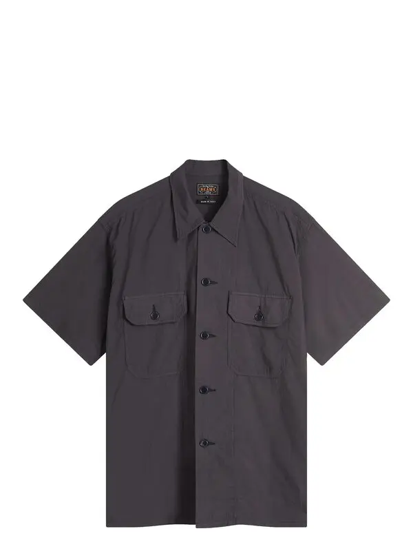 BEAMS Textured Ripstop Short Sleeve Shirt - Navy