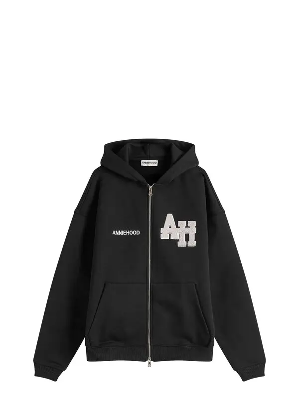ANNIE HOOD Collegiate Zip-up Hoodie - Black