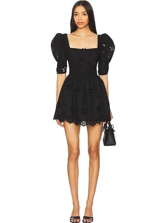 For Love & Lemons Daisy Eyelet Belted Mini Dress - Black