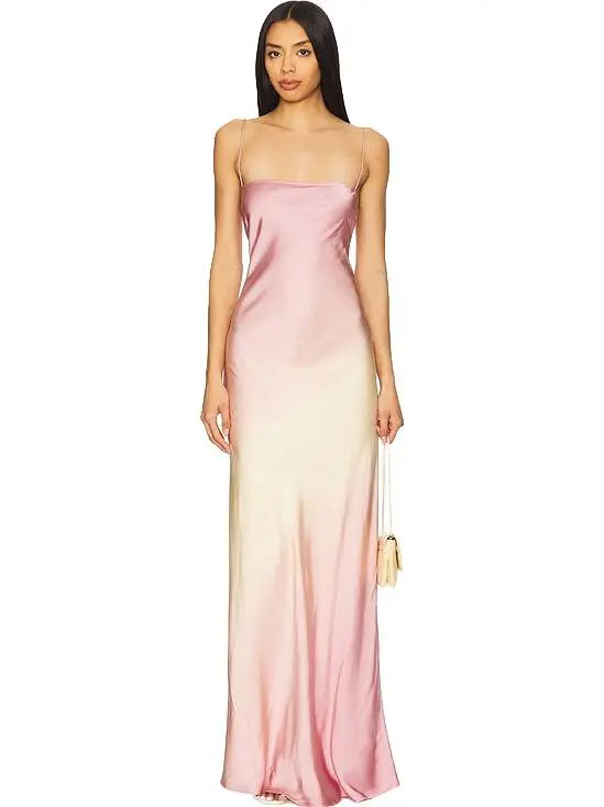 Good American Satin Slip Maxi Dress - Sunset Gradient004