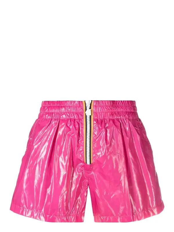 K-WAY High-shine Zip-up Shorts - Pink