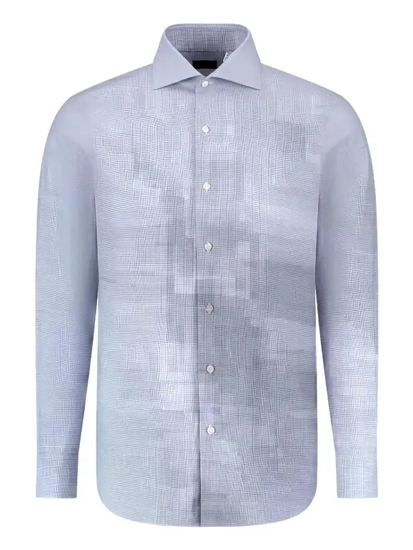FINAMORE 1925 Katoen Check-patterned Button-up Shirt - Blue