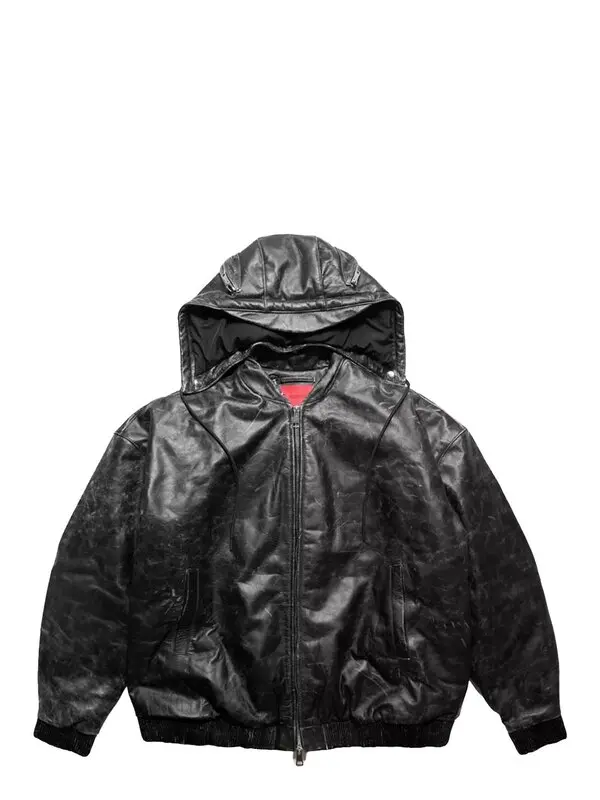 KUSIKOHC Leather Bomber Jacket - Black