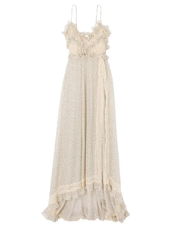 Valentino Garavani Lace-trimmed Ruffled Polka-dot Gown - Neutrals