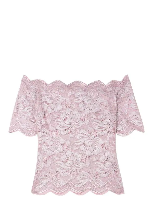 Rabanne Off-the-shoulder Metallic Stretch-lace Top - Pink