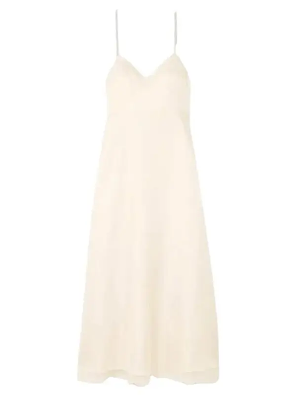 RÓHE Tie-back Lace-trimmed Silk Maxi Dress - Cream
