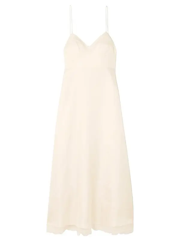 RÓHE Tie-back Lace-trimmed Silk Maxi Dress - Neutrals