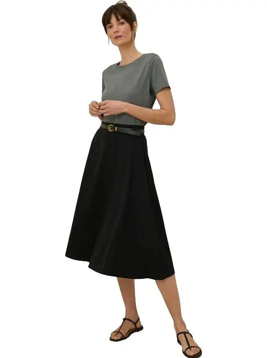 PACT Organic Cotton Fit & Flare Midi Skirt - Black