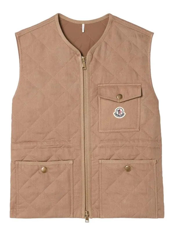 Moncler Vigny Padded Linen Vest - Brown