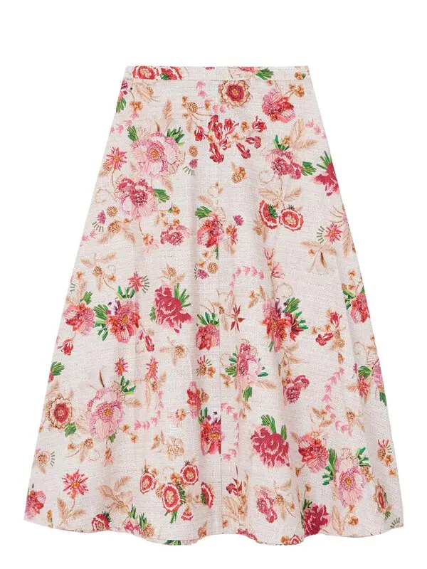 MARY KATRANTZOU Etta Floral-print Cotton-poplin Midi Skirt - Pink