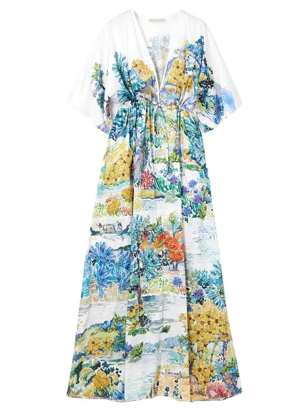 MARY KATRANTZOU Taormina Floral-print Twill Kaftan - Blue
