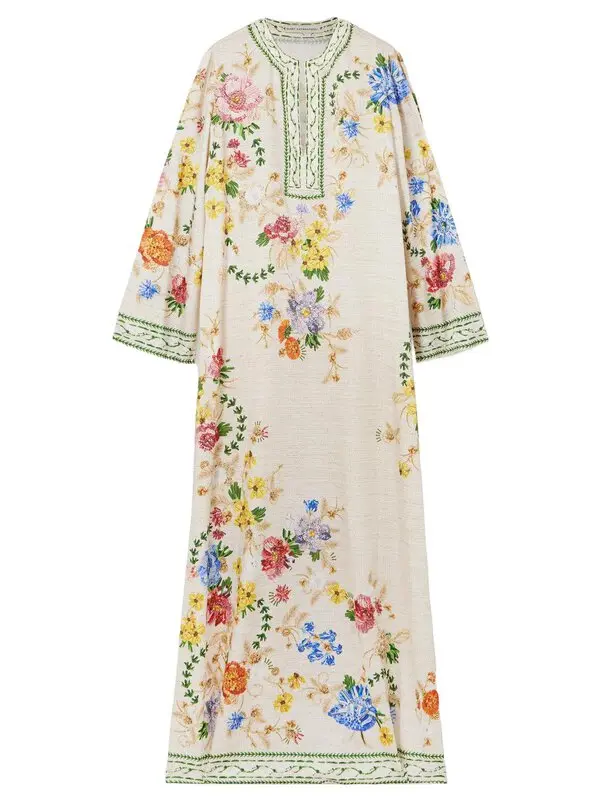 MARY KATRANTZOU Collins Floral-print Twill Kaftan - Cream