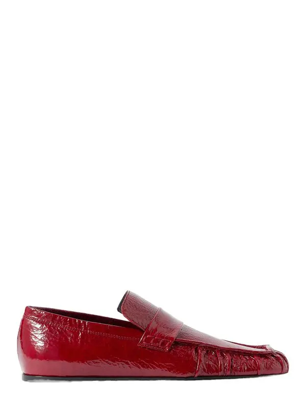 JIL SANDER Crinkled Glossed-leather Loafers - Red