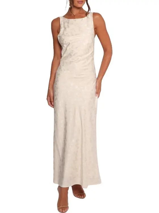 PETAL & PUP Malie Jacquard Satin Maxi Dress - White