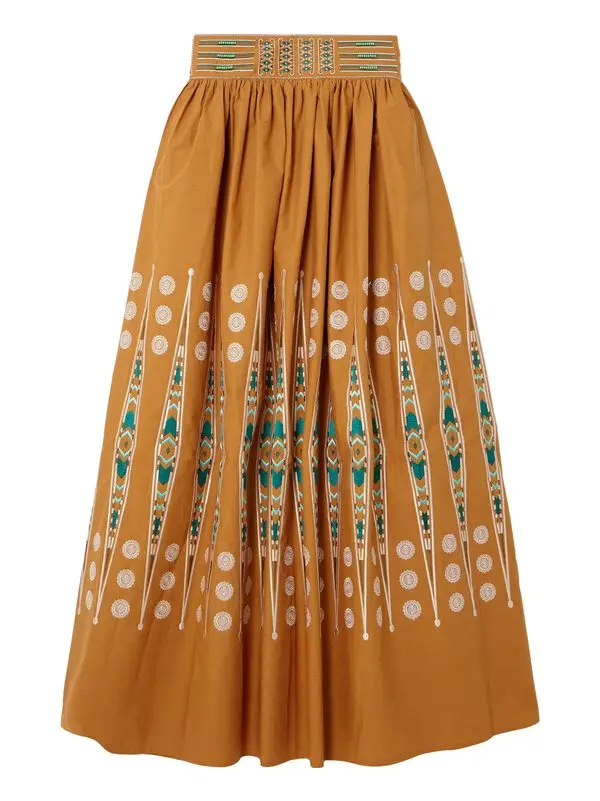 EMPORIO SIRENUSE Ombretta Embroidered Cotton Maxi Skirt - Orange