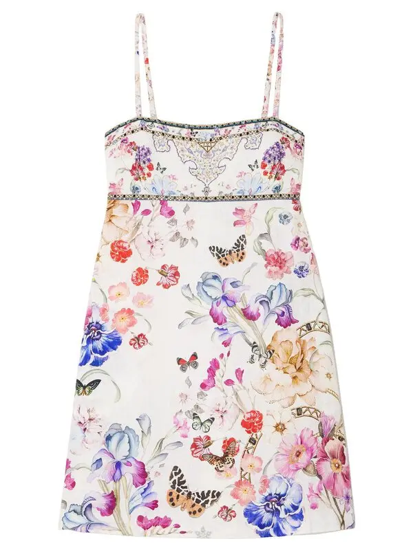 Camilla Embellished Floral-print Linen Mini Dress - White