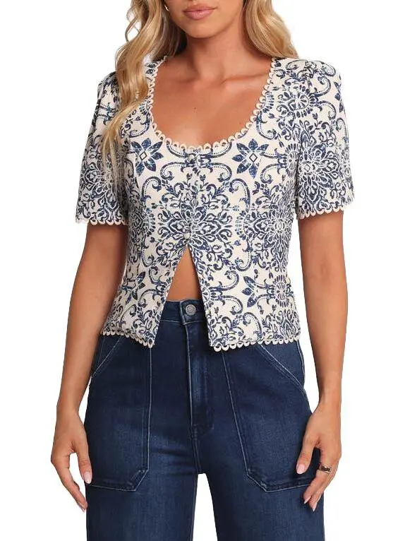 PETAL & PUP Jett Mosaic Print Button Front Top - Azalea Mosaic
