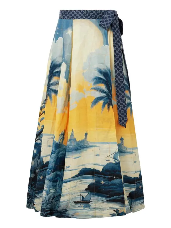 Camilla Embellished Printed Maxi Wrap Skirt - Blue