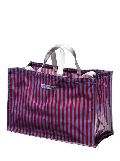 PUEBCO Covered School Tie Fabric Market Bag - Red X Light Blue