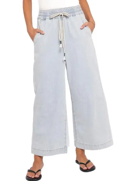 PETAL & PUP Jenni Drawstring Wide Leg Pants - Light Wash