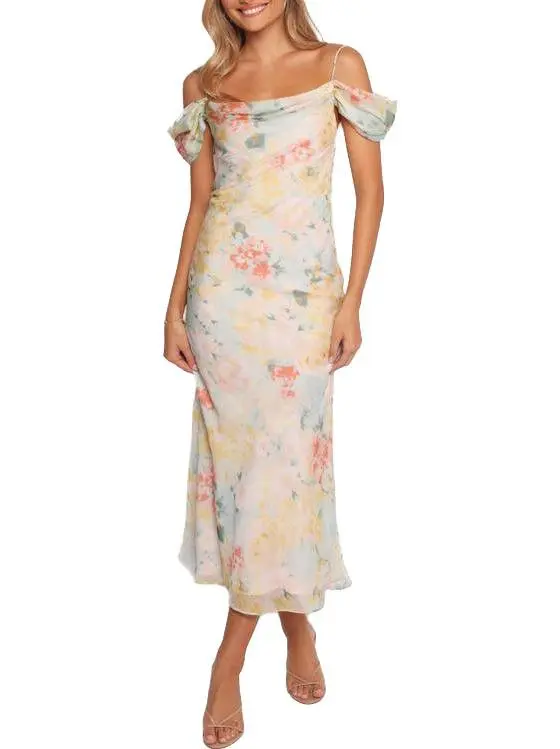 PETAL & PUP Esther Floral Cold Shoulder Midi Dress - Yellow Multi